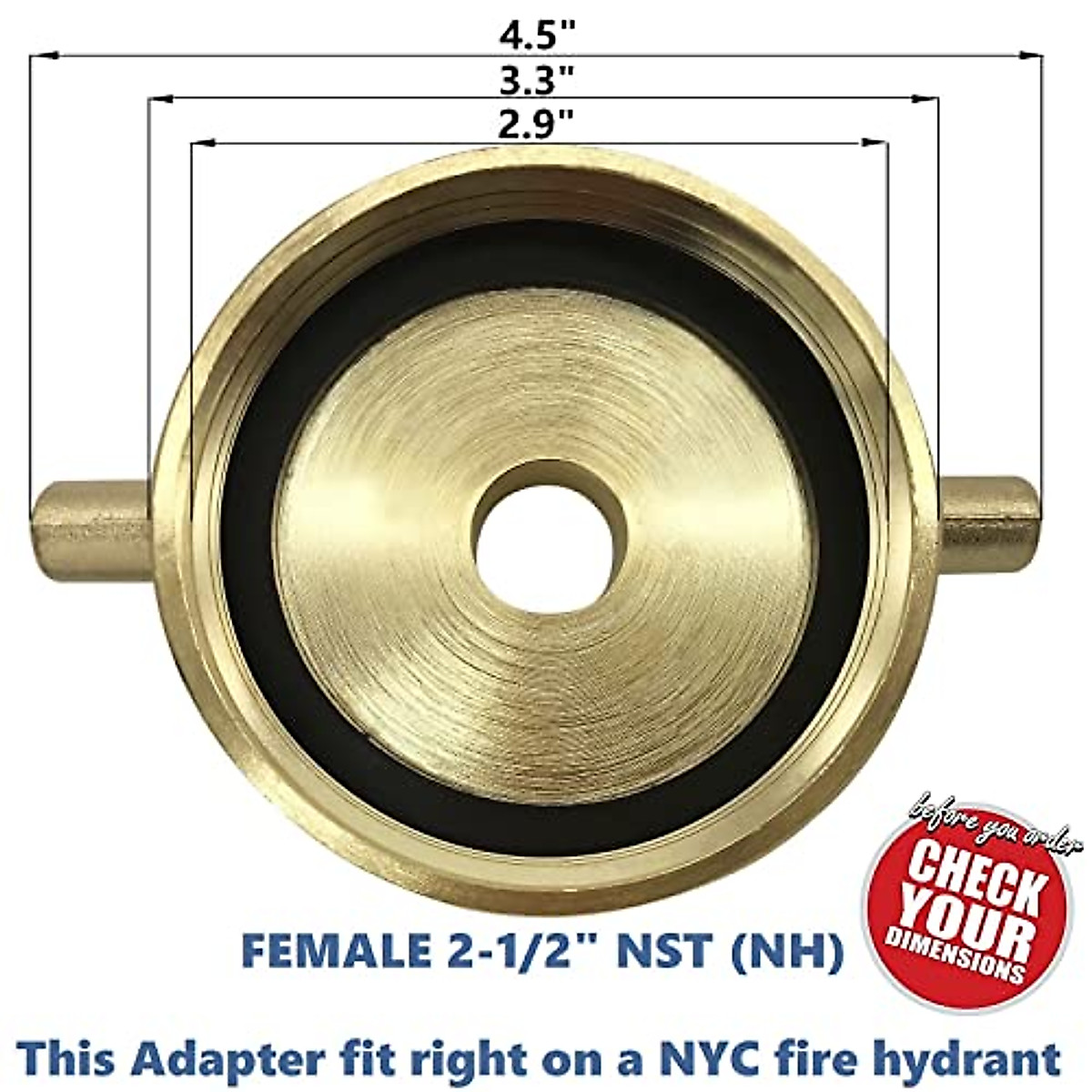 Happy Tree 2-1/2" NST (NH) Female x 3/4" GHT Male Brass Fire Hydrant Adapter with Pin Lug Brass Fire Equipment Brass Hydrant to Garden Hose Adapter