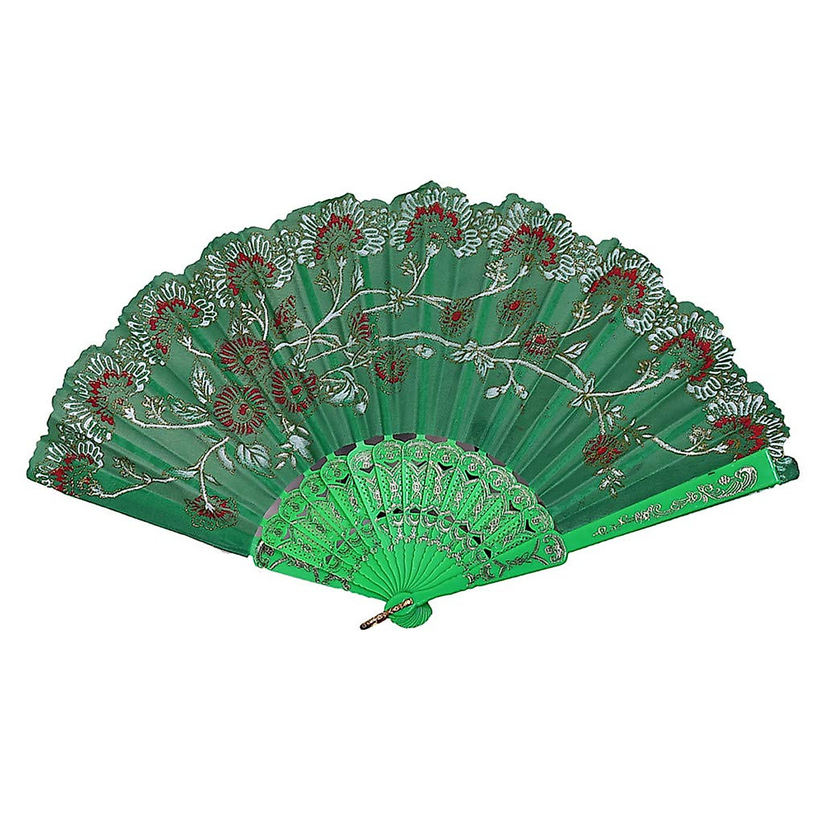 Uqiangy Retro Lace Silk Folding Hand Fan (Green)