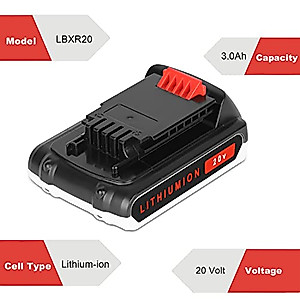 JYJZPB 2 Packs 3000mAh Replace Battery for Black and Decker 20V Lithium Battery LB20 LBX20, Black+Decker LBXR20 Decker Battery Compatible for Black & Decker 20 Volt MAX Cordless Tools