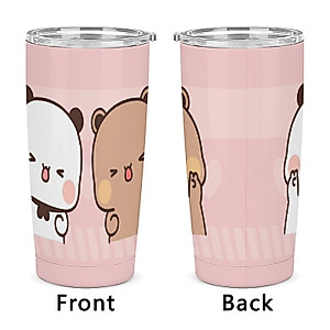 KAOQUANYA Panda Bear And Dudu Smile 1 20 Oz Covered Straw Tumbler Stainless Steel Double Wall Vacuum Insulated Travel Cup With Leak Proof Lid Stainless Steel Water Bottle Reusable Ice Hot Drinks Mug