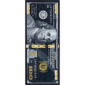 Well Woven Money Collection Dollar Front 2' x 5' Black Gold Runner Rug