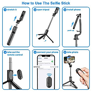 Selfie Stick, Extendable Selfie Stick Tripod with Wireless Remote and Tripod Stand, Portable, Lightweight, Compatible with iPhone 14 13 12 Pro Xs Max Xr X 8Plus 7, Samsung Smartphone and More