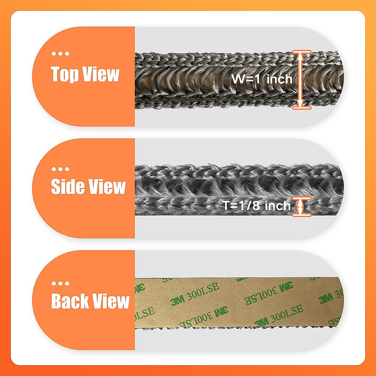 Protalwell Self Adhesive Stove Window Glass Gasket Tape, 1" Width 216" Length, Flat Stove Door Glass Gasket, Self Stick Flat Gasket Tape for Stove and Fireplace Window Glass