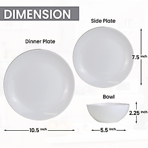 Blueniya 12 Piece Dinnerware Set, Bone China Dish, Round Kitchen, Microwave, Chip Resistant Dishwasher Safe Plates & Bowls Sets, Dinner Set W/Soup Bowls for Everday, Wedding & Thanksgiving (White)