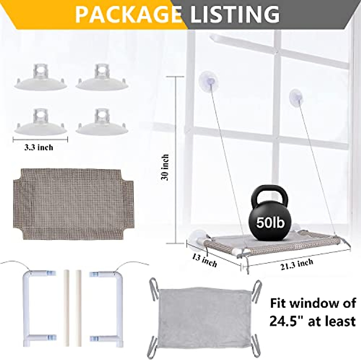 Cat Window Perch, Large Cat Hammock Bed w/Free Blanket Strong Suction Cups, Window Cat Bed Safety Sturdy for Indoor Two Large Cats or Kittens Resting Seat