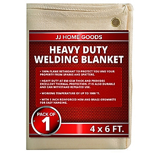 JJ CARE Welding Blanket - 1 Pack 4ft x 6ft Welding Mat - 850GSM Fiberglass Welding Blanket with Brass Grommets, Welders Blanket for Grill, Smoker Welding Blanket Heavy Duty, Welding Tarp & Shield