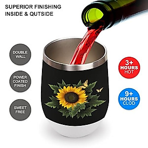 WYUSPGK 304 Stainless Steel Insulated Cup, Weed with Sunflower Print Smooth Rim, Durable & Reusable - Perfect for Office, Home, And Travel