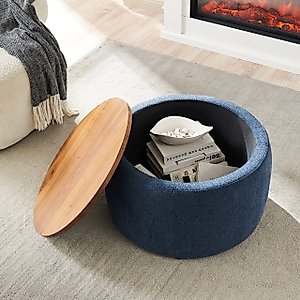 DKLGG Round Storage Ottoman Set of 2, Ottoman Coffee Table for Living Room, Handmade Round Ottoman Table with Storage End Table Ottoman Foot Rest Stool with Wooden Lid for Bedroom