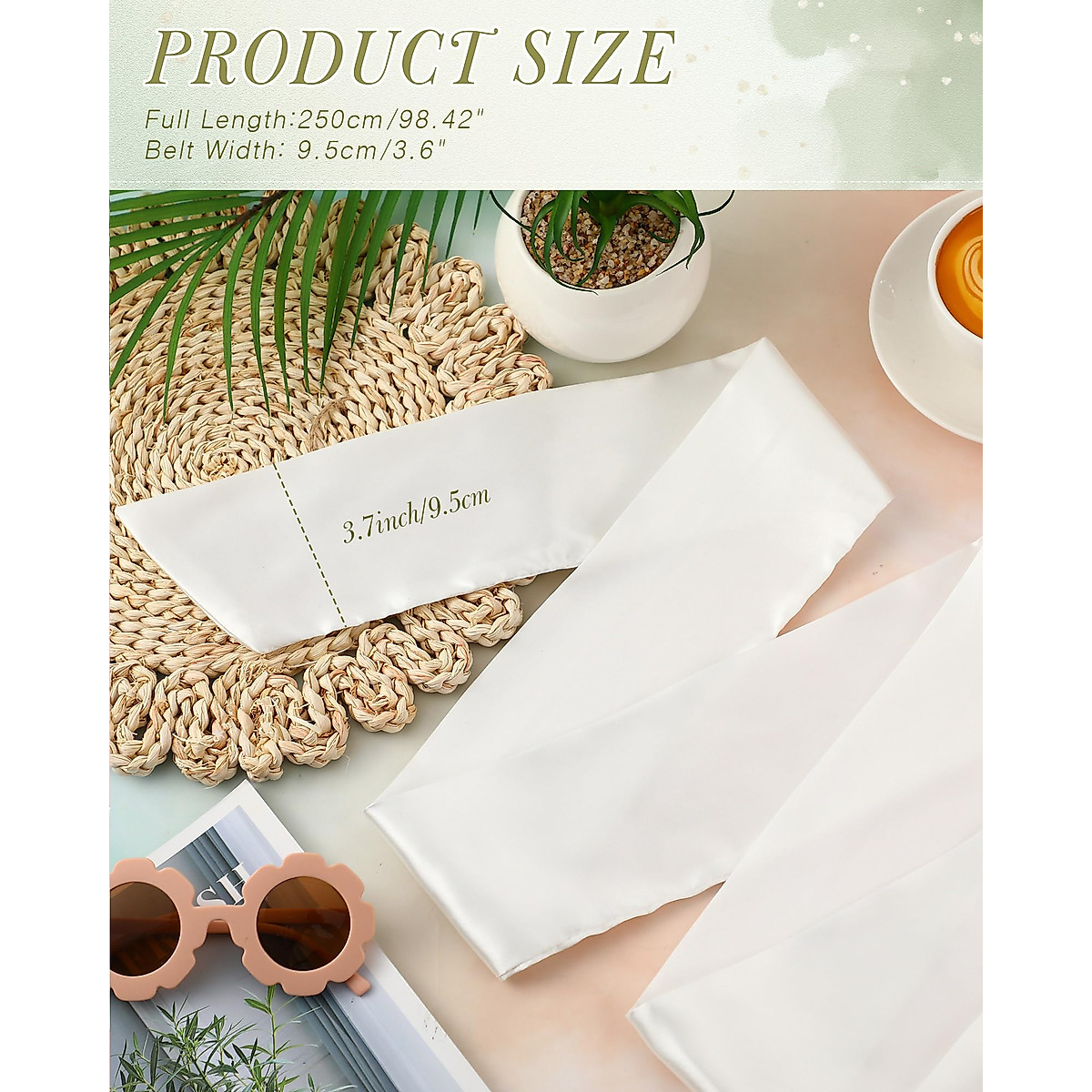 Glitopper Women Satin Waist Belts Dress Sash Waist Belt for Special Occasion Bridal Wedding Prom Formal 3.5'' Wide(White)