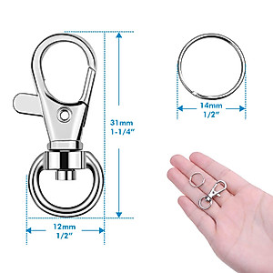 Key Chain Swivel Hooks, Anezus 100pcs Keychain Hardware Metal Swivel Snap Hook Lanyard Clips Hooks with Keychain Rings for Keychain Hardware and Lanyard Charms