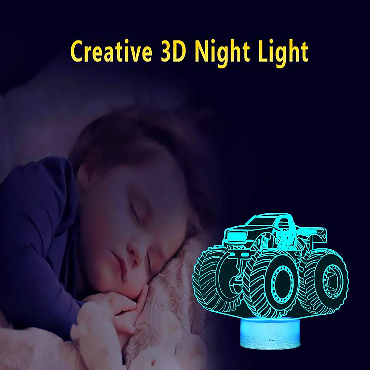 Night Lights for Kids Monster Truck 3D Night Light Bedside Lamp 7 Colors Changing with Remote Control and Timing Function Best Birthday Gifts for Boys Girls Kids Baby