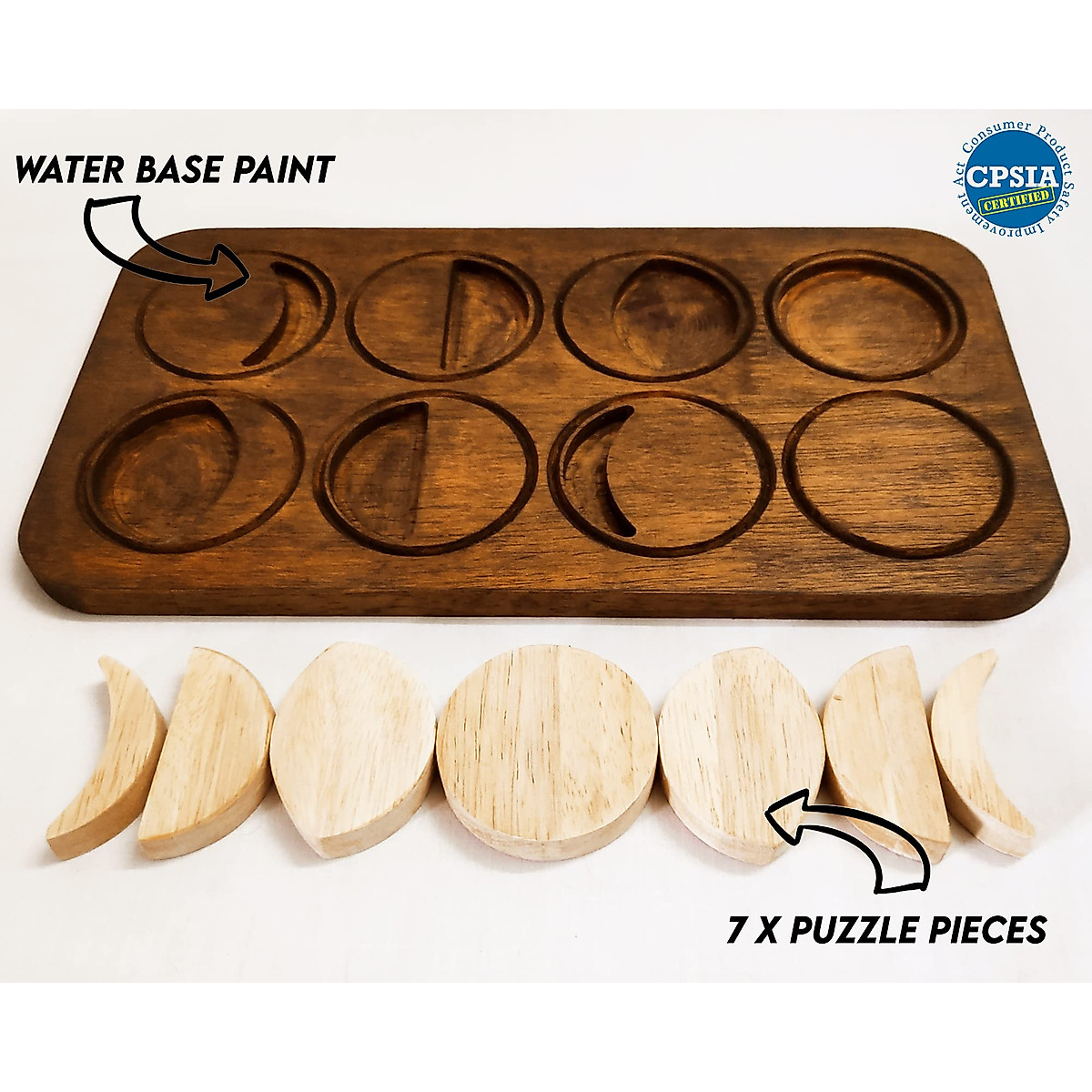 Pentacle Toys Wooden Moon Phases Puzzle, Montessori Wooden Puzzle Board Educational Preschool Gifts for Boys Girls, Pegged Puzzle Board