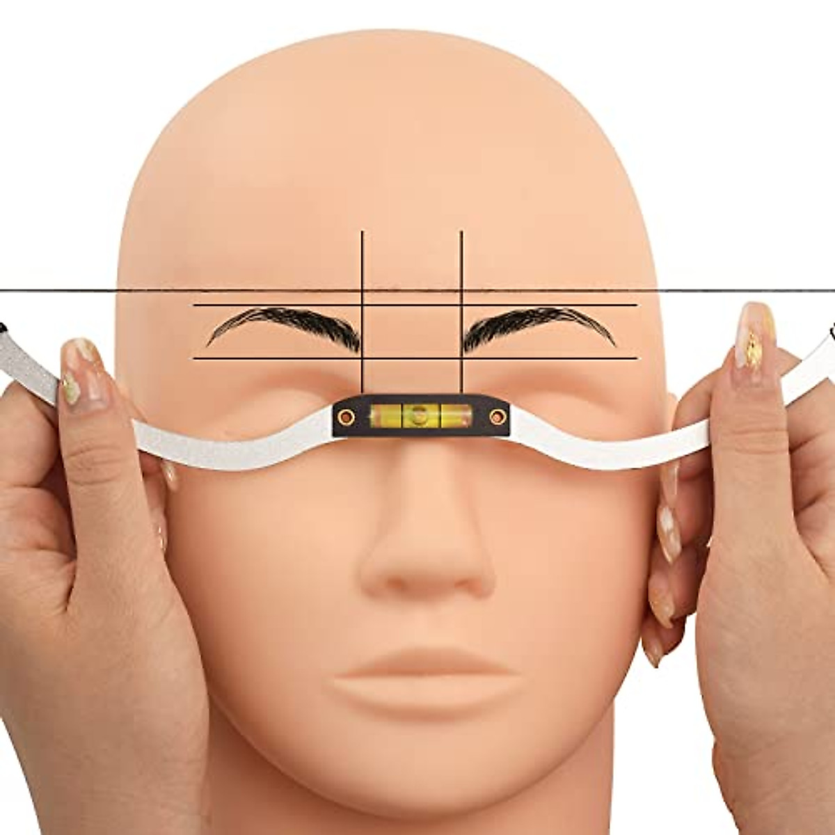 ATOMUS Eyebrow Tattoo Bow Mapper with Strings Sponges Ink Dropper Microblading Metal Brow Drawing Mapper Ruler Marker Measuring Mapping Positioning Tool Set (Silver)