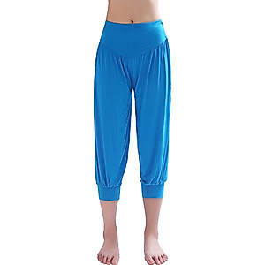 Hoerev Women Super Soft Modal Spandex Harem Yoga Pilates Capri Pants Lounge Pant,Green,Large