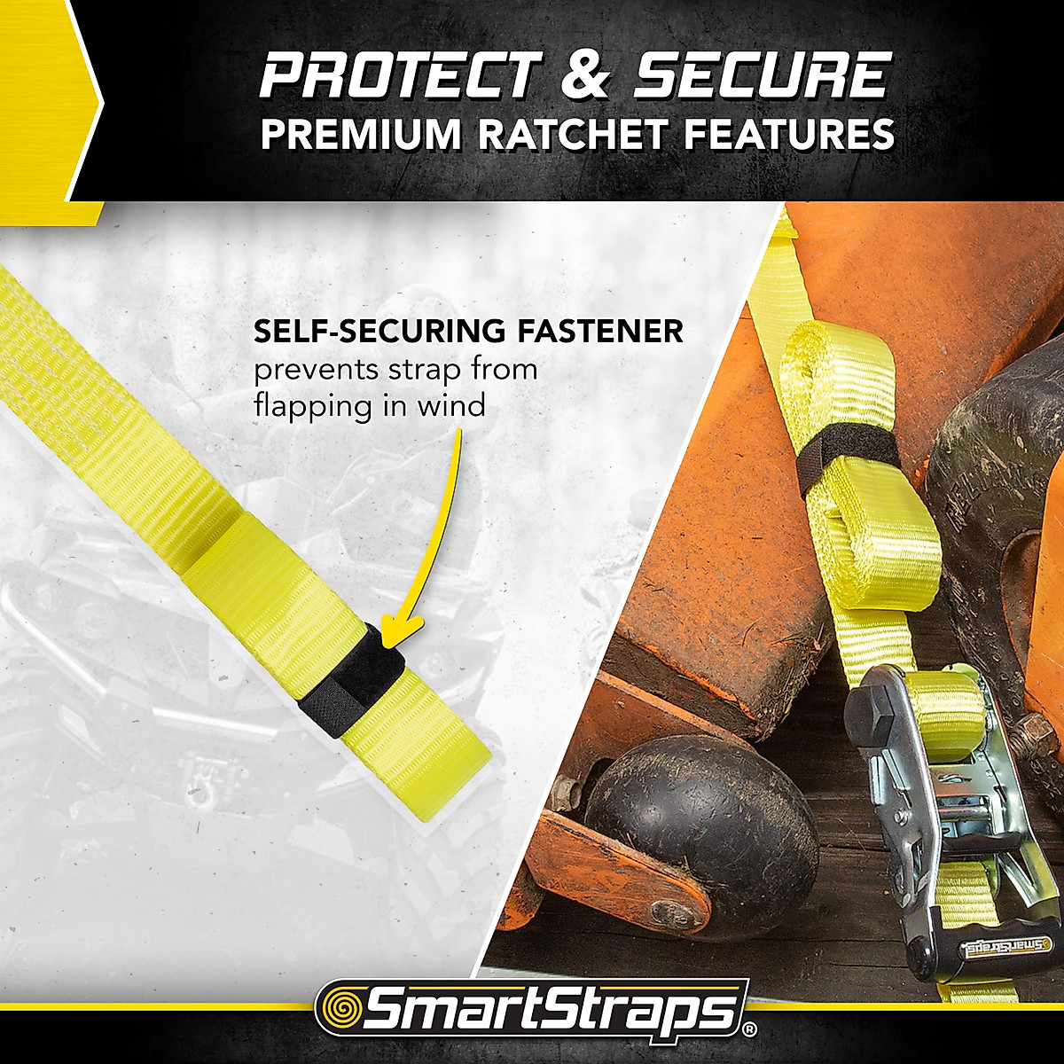 SmartStraps 14’ Ratchet Straps, 2 Pack –5,000lbs Break Strength, 1,667lbs Safe Work Load –Commercial Tie Down Straps for Heavy Duty Cargo, Haul Equipment and Vehicles