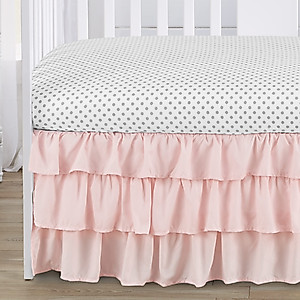 Sweet Jojo Designs Grey Watercolor Floral Baby Girl Nursery Crib Bedding Set - 4 Pieces - Blush Pink Gray and White Shabby Chic Rose Flower Polka Dot Farmhouse