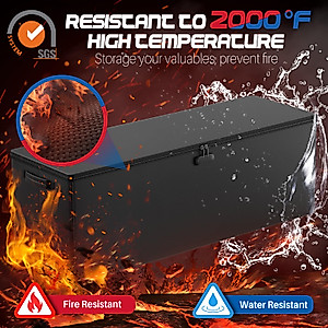 JHSafer 43 Inches Folding Storage Ottoman Bench, Fireproof Storage Chest Foot Rest Stool with Lock, Storage Bench with Handle for Bedroom, Leather Ottoman with Storage for Living Room Hallway, Black