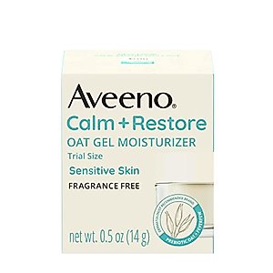 Aveeno Calm + Restore Oat Gel Facial Moisturizer for Sensitive Skin, Fast-Absorbing, Soothing Lightweight Gel Cream Face Moisturizer with Prebiotic Oat & Feverfew, Fragrance-Free, 0.5 oz