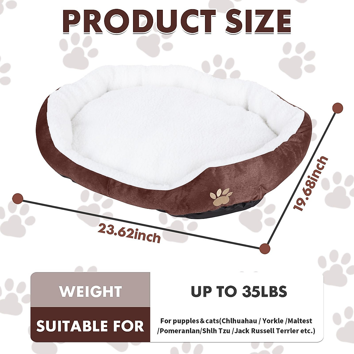 Barelove Round Dog Cat Beds Mattress Washable Pads Room, Soft Durable Plush Faux Fur Sleeping Pet Fleece Bed Mat for Small Doggy Kitten Puppy, with Anti-Slip Waterproof Bottom (Coffee)