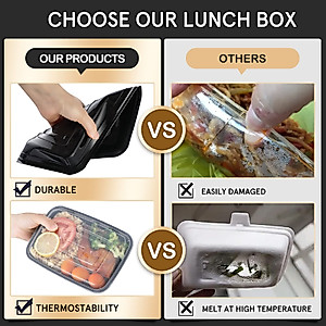 Ensbelei 25oz Meal Prep Containers with Lids, 50Pcs Extra-Thick Meal Prep Container Reusable, Disposable Black Lunch Boxes, Stackable, Microwaveable & Freezer Dishwasher Safe