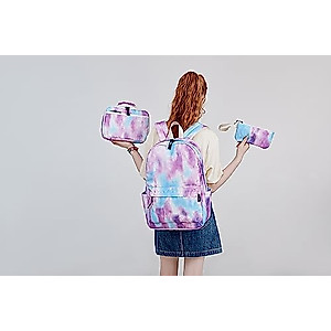 Imyth 3Pcs colorful Backpack sets for Teen Girls, Cute Bookbag School Daypacks for Elementary Middle Students (Tie dye-Purple)