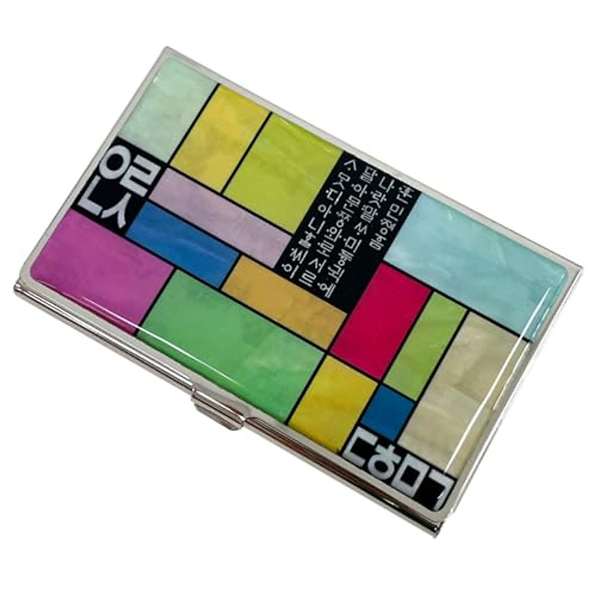 Mother of Pearl Business Card Case Credit Id Name Holder Travel Wallet Art Painting Design Metal Stainless Steel Engraved Slim Purse Pocket Cash Money Wallet (Patchwork)