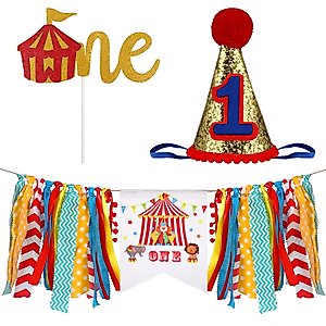 Circus Decorations 3Pcs 1st Birthday Decorations Carnival Theme High Chair Banner Birthday Party Hats Circus Circus Carnival Theme Party Decorations for Baby Shower Girl Beanie