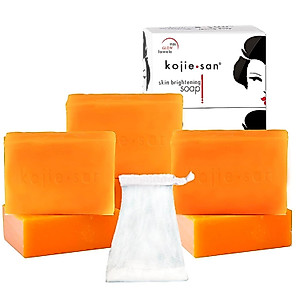 Kojie San Skin Brightening Soap - Original Kojic Acid Soap that Reduces Dark Spots, Hyperpigmentation, & Scars with Exfoliating Soap Net Included – 135g x 6 Bars
