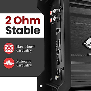 Lanzar B52 Car Audio, Amplifier Monoblock, 1 Channel, 2,000 Watt, 2 Ohm, RCA Input, Bass Boost, Mobile Audio, Amplifier for Car Speakers, Car Electronics, Crossover Network (HTG137) , BLACK,Standard