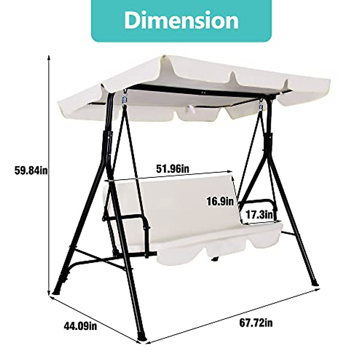 Funny Sunny Outdoor Patio Swing Chair with Canopy,3 Seater Porch Swing Chair with Adjustable Canopy and Removable Cushion for Patio Garden Poolside Balcony Backyard, White