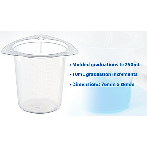 Globe Scientific 3642 Clarified Polypropylene Three Corner Graduated Beaker, Economy Style, 250mL Capacity, Pack of 100