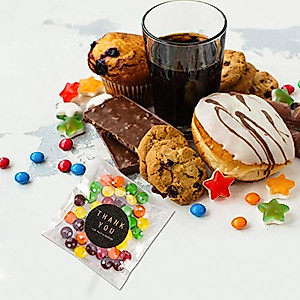 400PCS White Polka Dot Treat Bags Self Adhesive Candy Cookie Bags, 200 Clear Cellophane Bags + 200 Thank You Sticker for Bakery Biscuit Snacks Dessert,3.94x3.94Inches