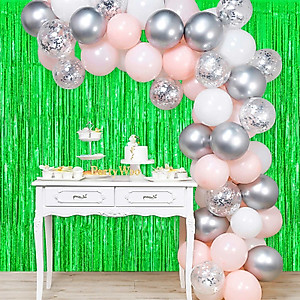 Green Tinsel Foil Fringe Curtain Backdrop, 3.3 x 8.2 ft Metallic Glitter Curtain Streamers, 2 Pack Green Photoboth for Birthday St Patrick's Day Christmas Party Decorations