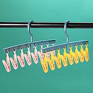 prettDliJUN Multiuses Clothing Socks Hanger with 8 Clips Antiskid Space Saving Closet Organizer Drying Rack