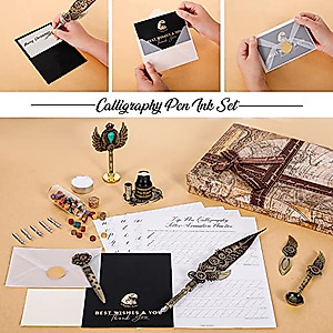 Quill Pen Ink Set,Feather Calligraphy Pen and Ink Set,with Seal Stamp,Wax Seal Stamp Kit, Calligraphy Copybook,Beginner Calligraphy Pen Quill Pen,Gift Selection Calligraphy Pen Set