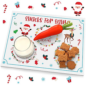 Layhit Santa Cookie Plate for Kids Christmas Cookies Plate Rectangle Wooden Santa Treat Tray Christmas Eve Tableware Putting Milk Mugs and Reindeer Snacks Cute Placemats for Xmas Decoration Supplies