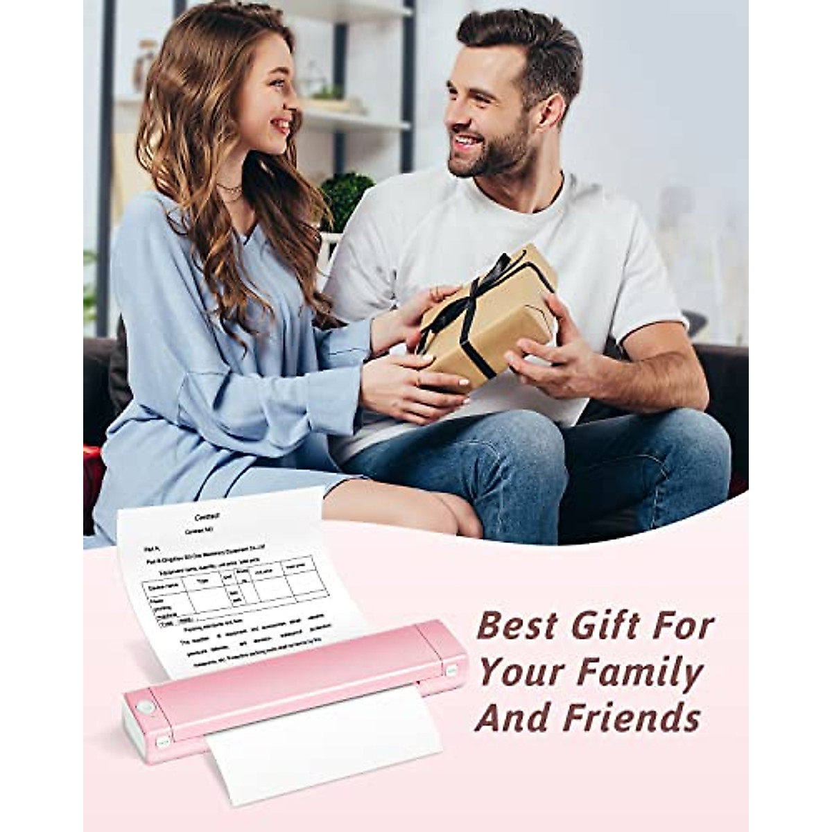 Odaro Pink M08F Letter Portable Printer for Travel with 100 Sheets Continual Thermal Paper 8.5" X 11" Letter Size