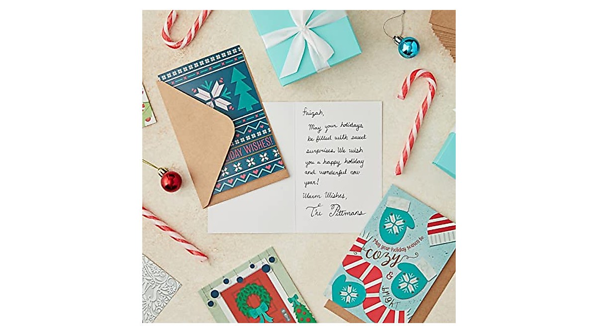 Bulk Christmas Cards Pack with Kraft Envelopes - 48 Cozy Designs