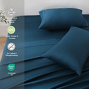 Bedlifes 800 Thread Count 100% Egyptian Cotton Sheets Queen Size-Cooling Sheets Soft Breathable Sateen Weave Luxury Hotel Sheets-16 Deep Pocket 4Piece (Queen,Navy Blue)