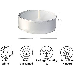 CandleNScent Colored Tea Light Candles | Unscented | White | Made in USA (Pack of 10)