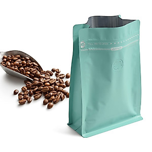 50 Pieces 0.75 LB Blue Green Coffee Bags with Aluminum Foil Liner Pack of 50, High Barrier Coffee Pouches with Degassing Valve, Ziplock Food Storage Bags with Pull Tape, 12oz/0.75lb/340gram