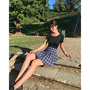 OQQ Women's 2 Piece Bodysuits Sexy Ribbed One Piece Short Sleeve Tops Bodysuits Black White