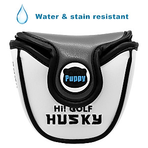 Funny Husky Dog White Mallet Putter Cover Headcover Head Cover Magnetic Thick PU Leather Golf Accessories for Men Women fits Odyssey Scotty Cameron Ping Taylor Made