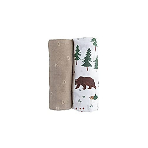RED ROVR Organic Cotton Swaddle | Newborn Receiving Blanket | Baby Wrap | Boy, Girl, Unisex | Soft, Lightweight, Breathable | Burping, Nursing | 2-Pack | 44" x 44" | Bear Buddies