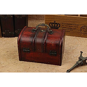 Coolrunner 2pcs Antique Vintage Wooden Box Stamp Flower Small Metal Lock Jewelry Treasure Chest Handmade Retro Wood Organizer Case Box (2 pcs)