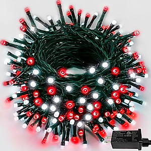 82FT 200 LED Red White Christmas Lights Outdoor/Indoor, Timer & Memory Function & 8 Modes, Extendable Green Wire, Waterproof String Lights for Xmas Tree Holiday Party Garden Yard Decor (Red & White)