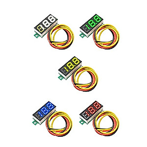 Voltage Tester,DC 0V-100V Mini Digital DC Voltmeter with 0.28 inch LED Display (5 Pcs), Blue,Green,White,Red