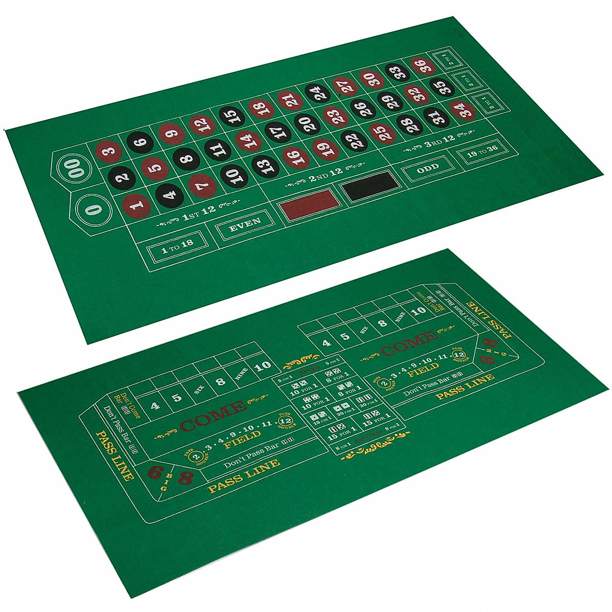 Brybelly Double-Sided Craps Table & Roulette Casino Felt | Convenient, Space-Saving 36" x 18" Roll-up Casino Gambling Tabletop Mat | Smooth 2mm Mini-Felt for Coffee Table Texas Hold 'Em & Blackjack