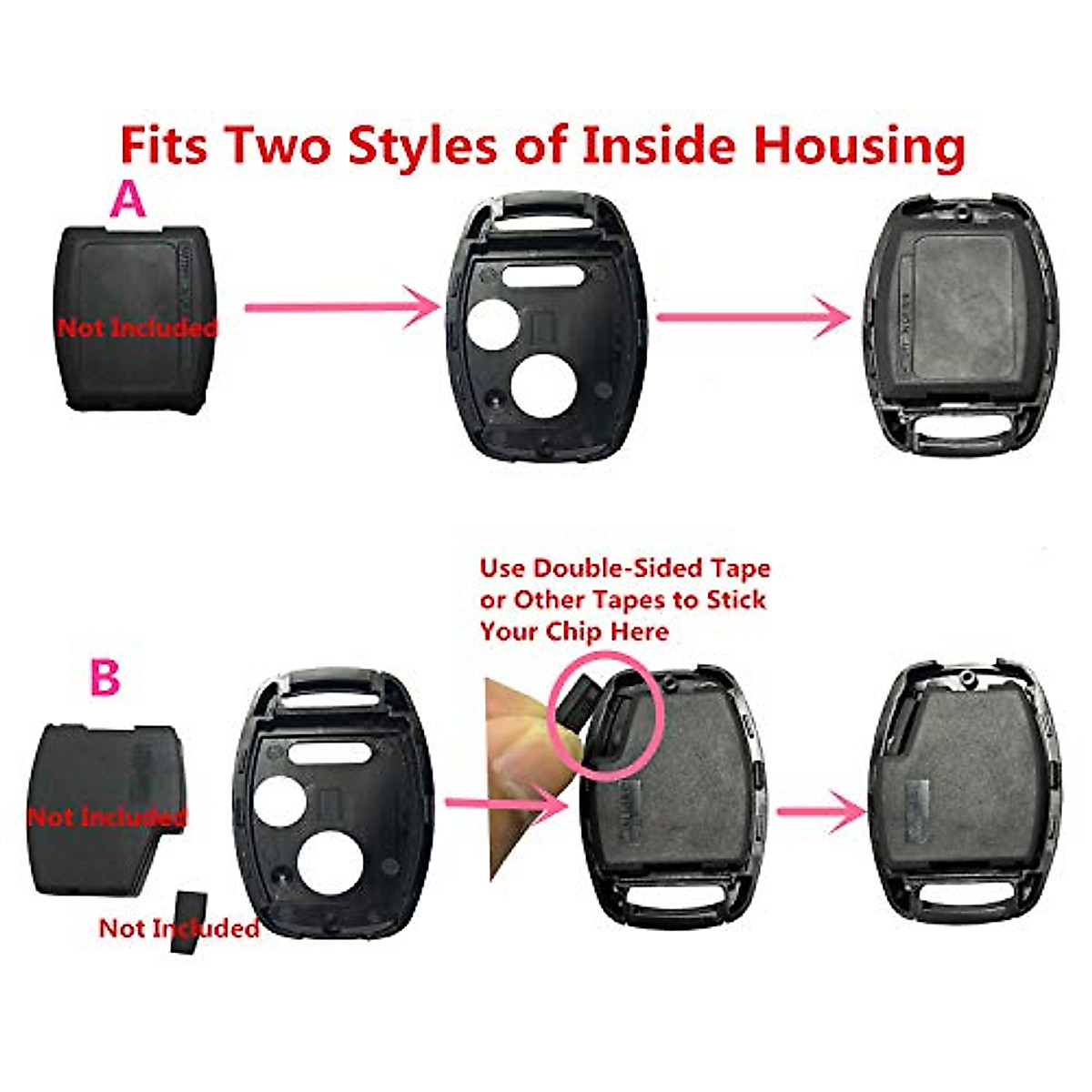 2PCS Horande Replacement Key Fob Cover Case fits for Honda Accord CR-V Ridgeline Civic Pilot Keyless Entry Remote Control Key Fob Shell Blank