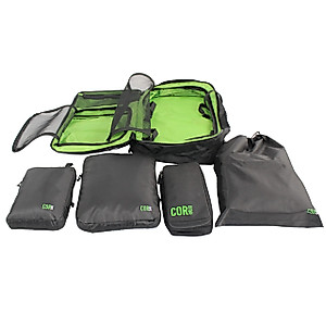 COR Surf Carry On Travel Backpack Bundle | Island Hopper Travel Backpack with Toiletry Bag and Compression Packing Cube Set (38L, Black)